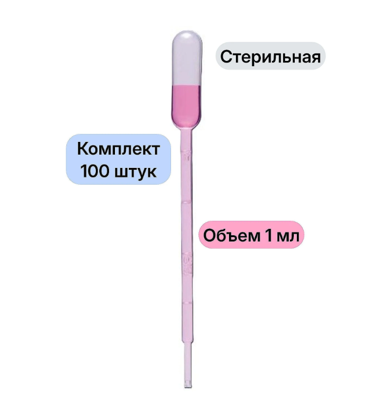 Пипетка Пастера 1 мл (100 шт.) стерильная, градуированная, одноразовая, полиэтиленовая, ISOLAB, Германия