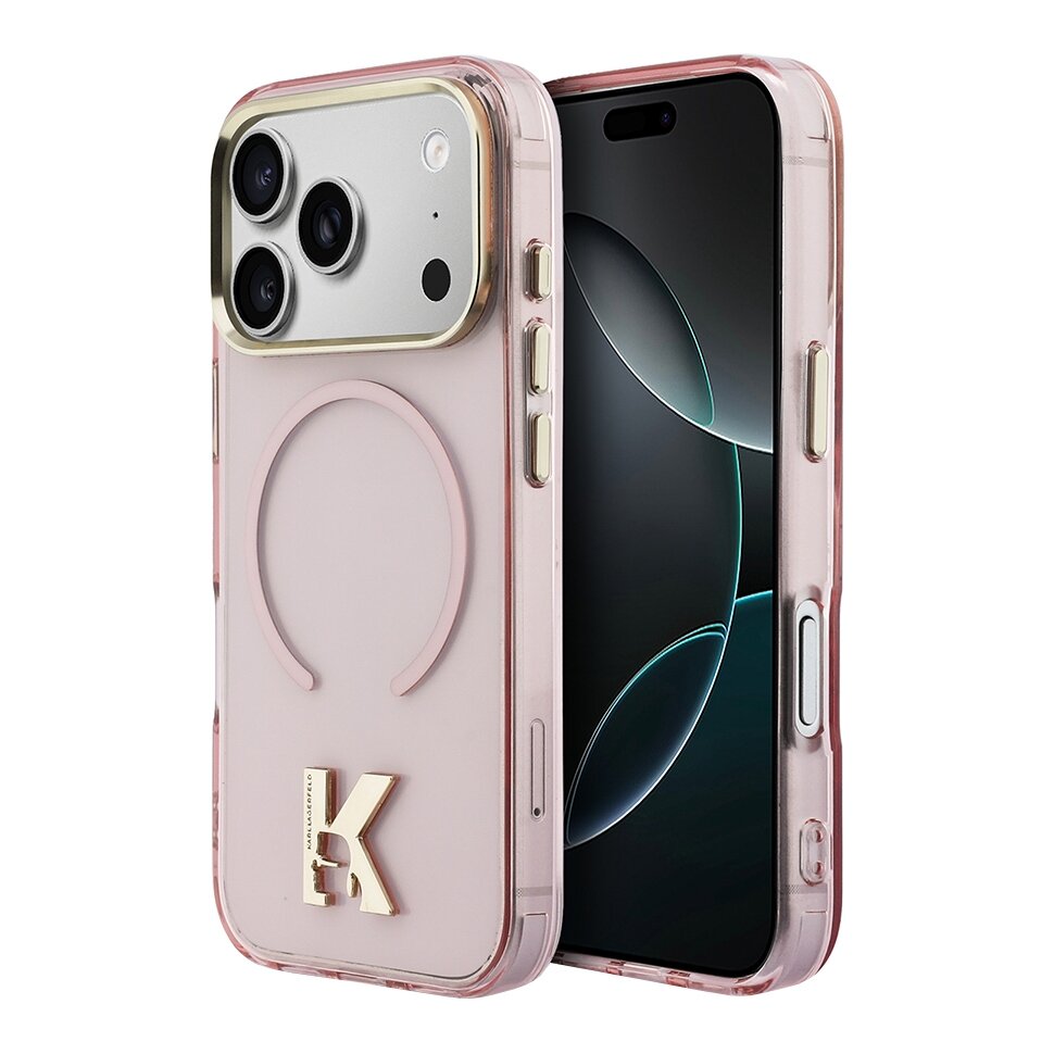 Karl Lagerfeld чехол с MagSafe для iPhone 17 Pro, IML K HEAD Metal logo & Camera, розовый