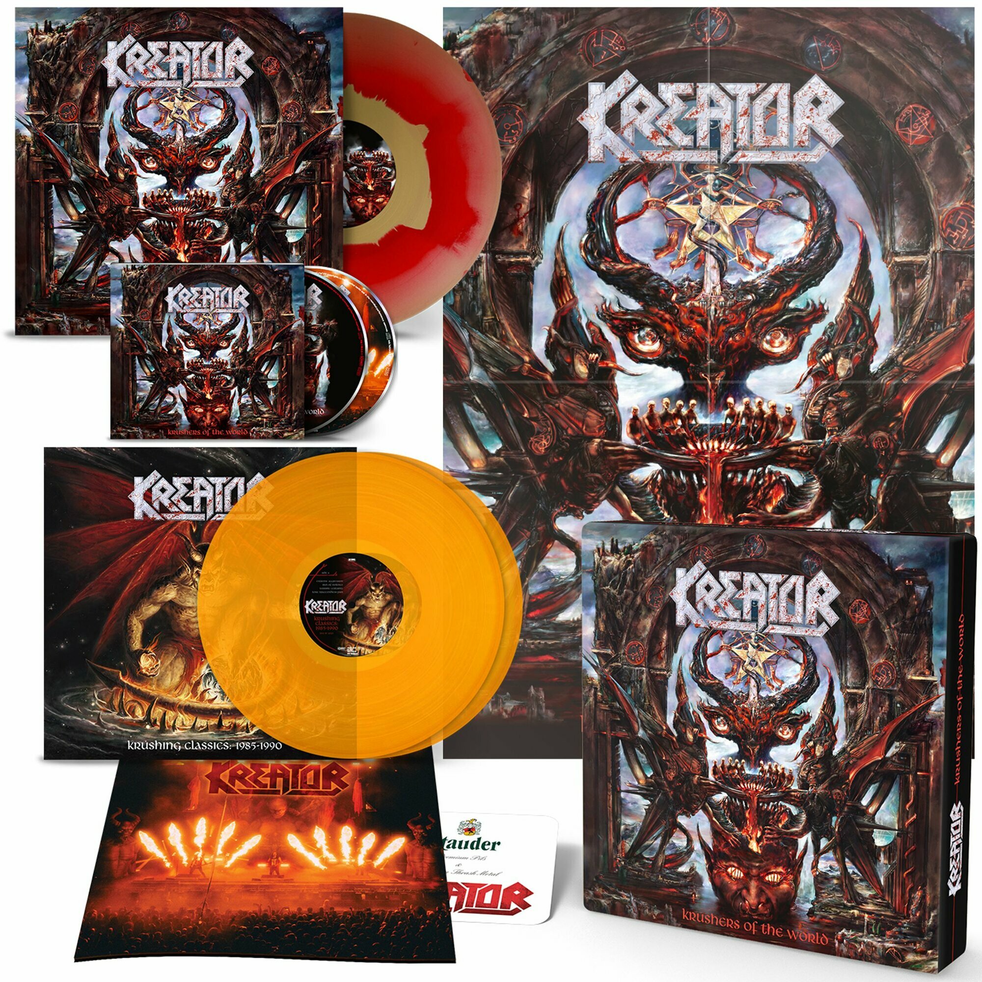 Виниловая пластинка Kreator - Krushers Of The World (Limited Edition Box Set) (Gold/Red Ink Spot & Transparent Orange Vinyl) (2 LP, 2 CD) (2 CD)