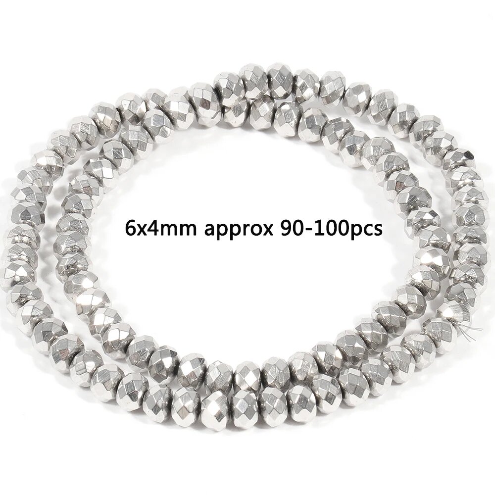 Бусины хематитовые серебряные 6x4 мм, 90-100 шт
