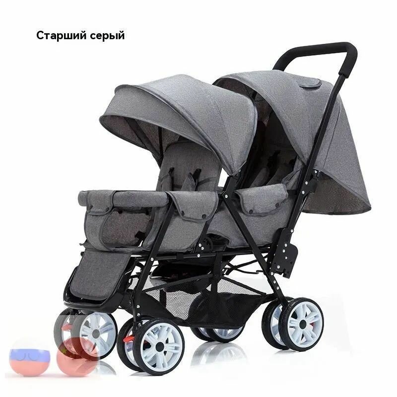 Эксклюзивная двойная коляска с ручкой для управления