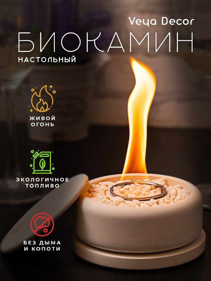 Биокамин. Бренд VeyaDecor. Настольный мини-камин. Настольная установка. Исскуственный камень. Живой огонь.