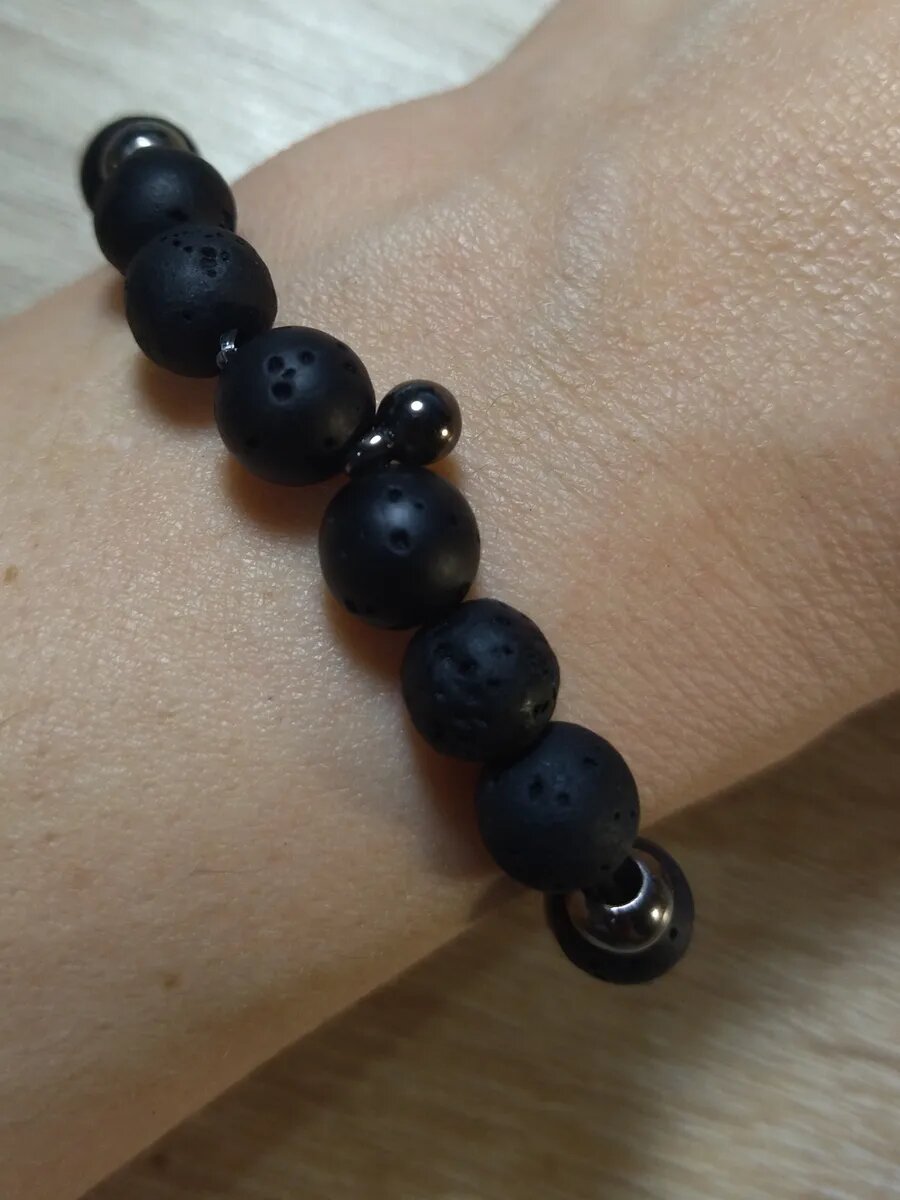 Браслет, вулканическая лава, гематит