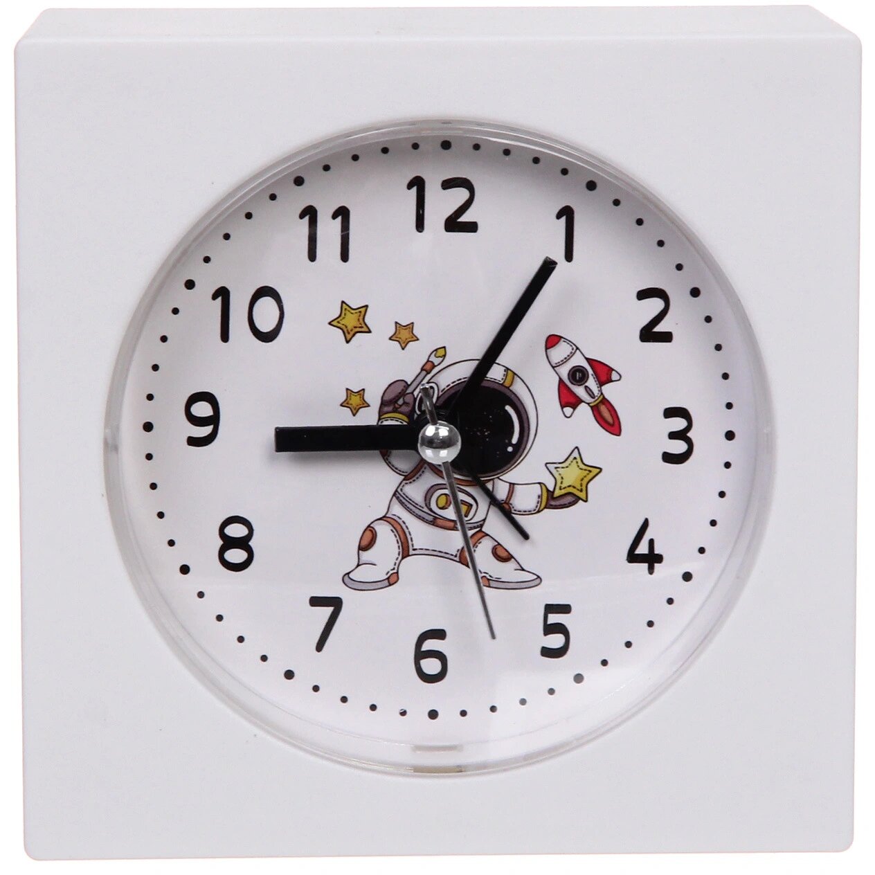 Детский будильник «Космонавт» 11х11х4см, кварцевый механизм, пластик, разноцветный принт, для школы и дома