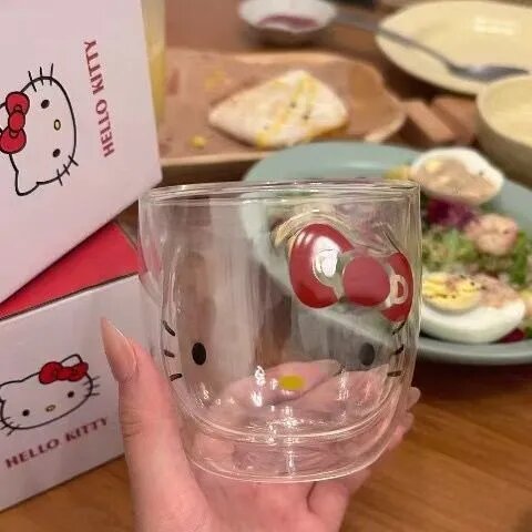 Кружка Hello Kitty 150 мл стеклянная двойные стенки для напитков прозрачная с рисунком — фото 1