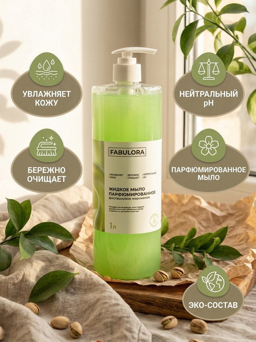 Жидкое мыло Fabulora "Фисташковое Мороженое", гипоаллергенное, 1л