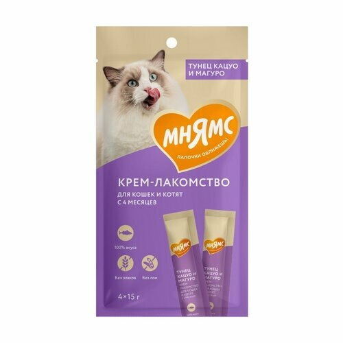 Мнямс Крем-лакомство для кошек с Тунцом Кацуо и Магуро 15г х 4шт