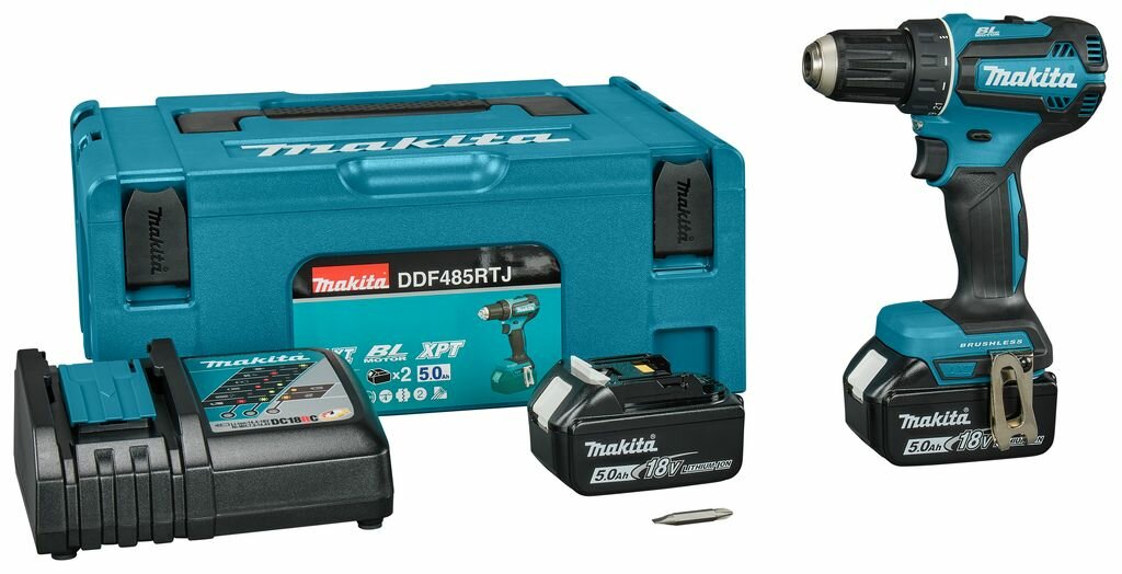 Дрель-шуроповерт Makita DDF485RTJ, LiIon аккумулятор, на 18В, 1,45кг