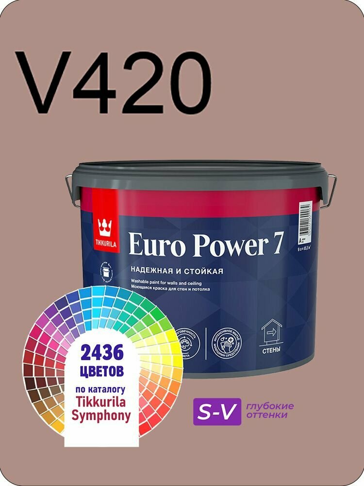 Краска для стен и потолков Tikkurila Euro Power 7 9л. глубокие оттенки V420