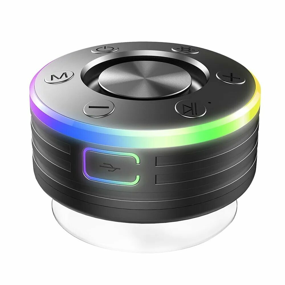 Беспроводная колонка для душа с Bluetooth, 5.3 дюйма, водонепроницаемая, FM-радио с присоской, для ванной комнаты и бассейна, черная