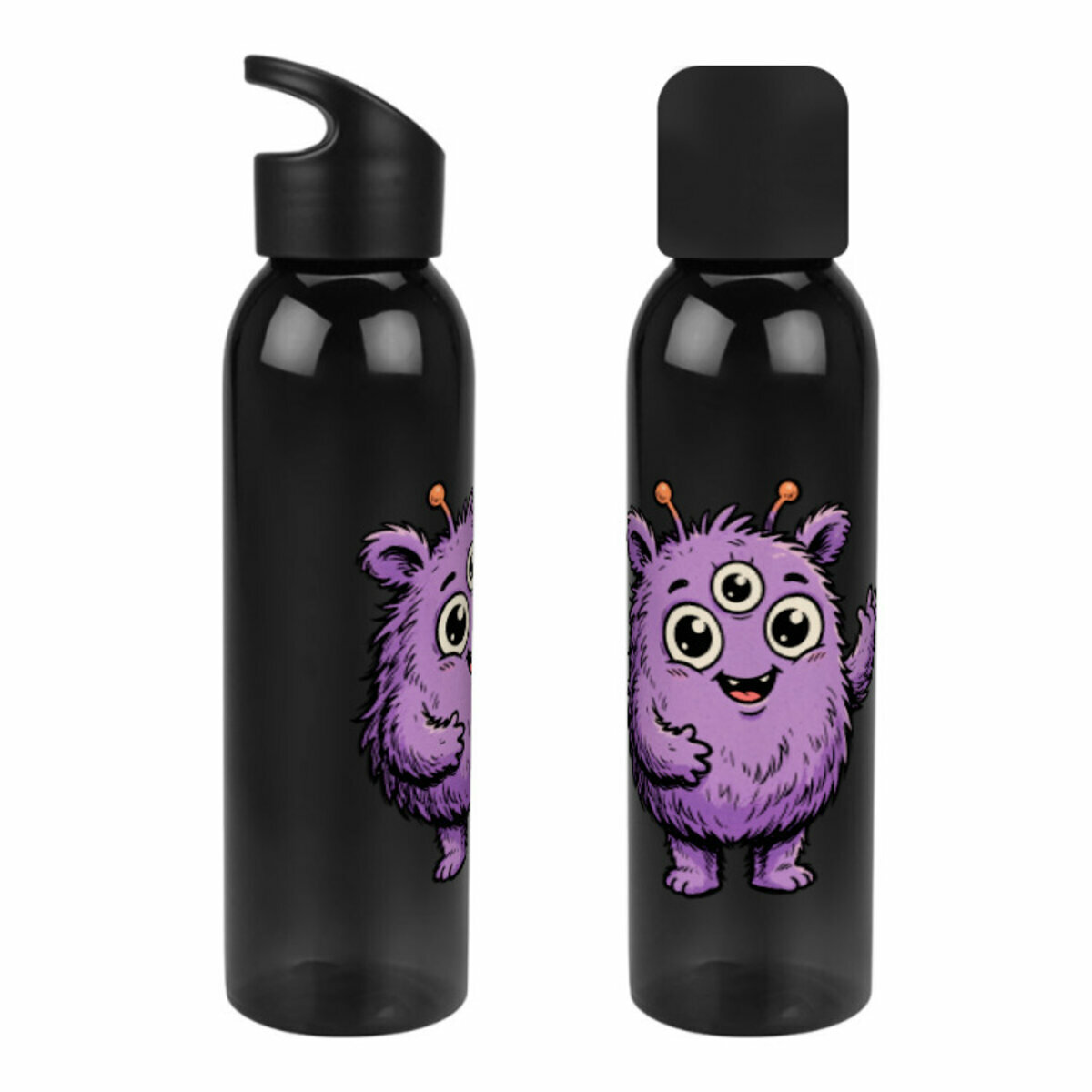 Бутылка для воды «Пушистый трехглазый пришелец» (черный)