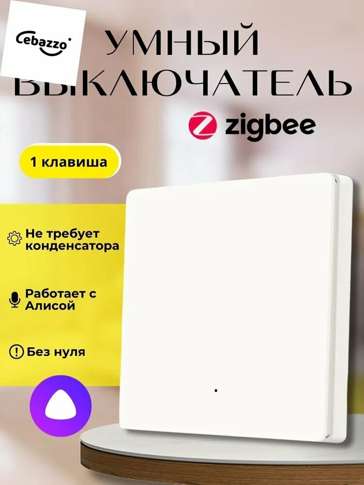 Умный выключатель Zigbee, одноклавишный, белый