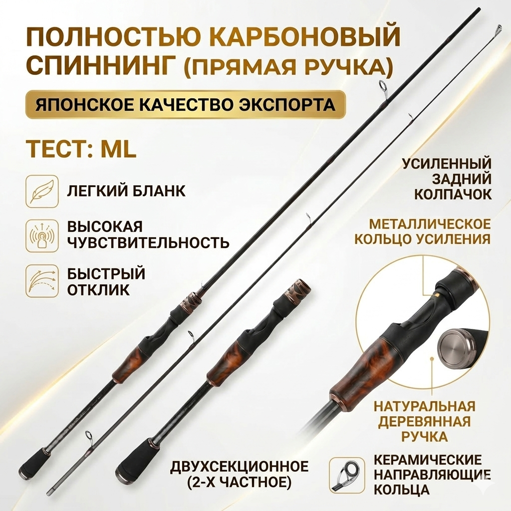 Спиннинг ROLL FISH Light 2.7м 5-30г быстрый строй, деревянная ручка, ультралегкий 150г, для форели, окуня, голавля