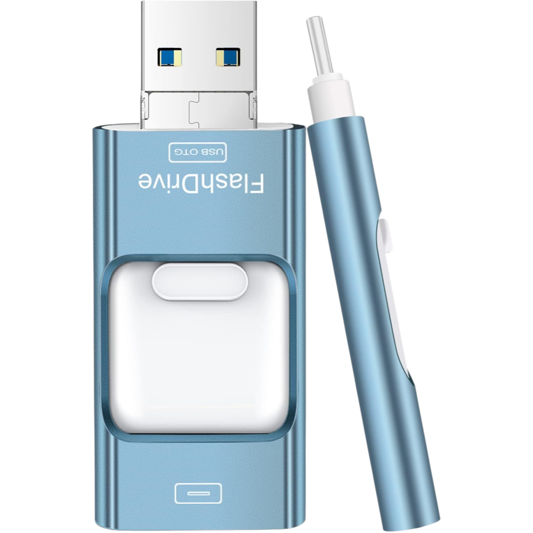 Флэш-накопитель для iPhone 512 ГБ, 4 в 1 USB типа C памяти, Photo Stick внешнее хранение пальцевого накопителя для iPhone iPad Android компьютер, небесный синий