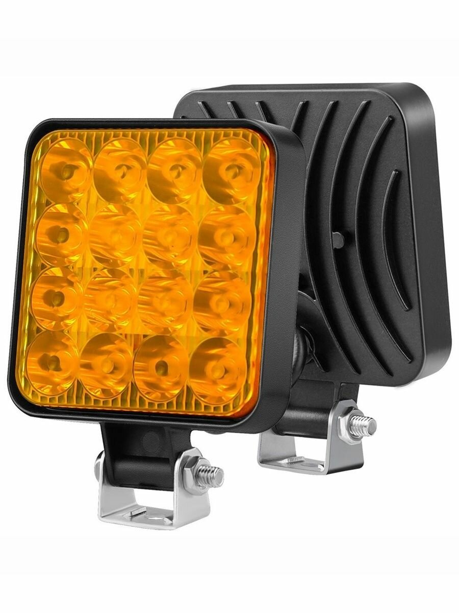 Противотуманные светодиодные фары 48W 12V (2 шт.), 16 LED 3030 — птф/ДХО/фонарь заднего хода, IP65, 6500K/жёлтый