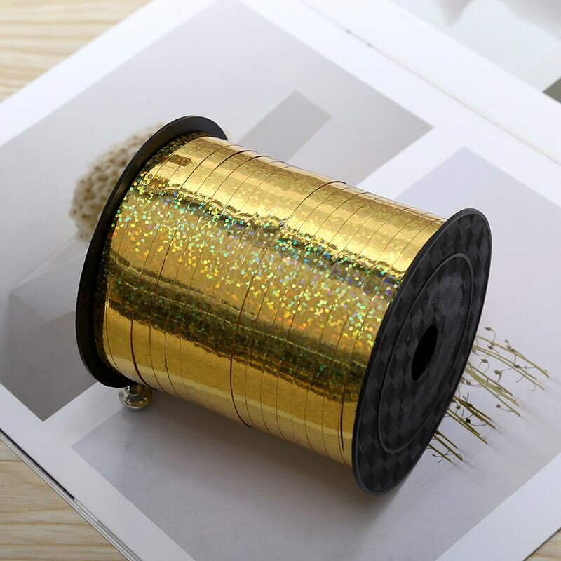 Лента упаковочная Yiwu ширина 0.5 см, длина 250 м, голографическая золотая