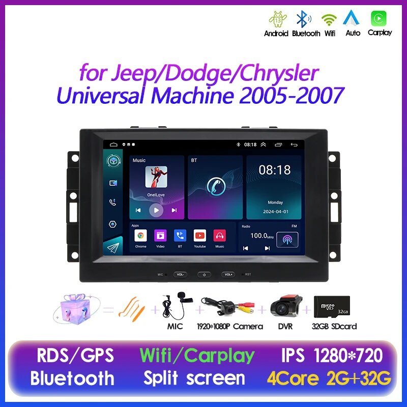 8-дюймовая Android-магнитола для Jeep/Dodge/Chrysler 2005-2007, универсальный Wifi 2 32G CP CAMDVR