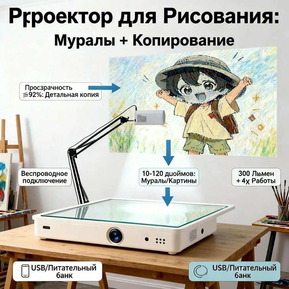 Умный проектор для рисования и каллиграфии, 2-в-1 (копировальный стол + проектор), подключается к телефону