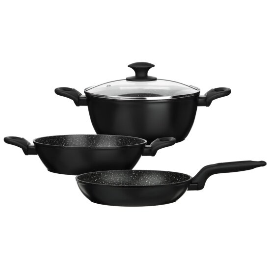 Набор 4пр. Satoshi Стоун, Сковорода, сотейник, кастрюля d24см, крышка, антипригарное покрытие Мрамор (846-433)