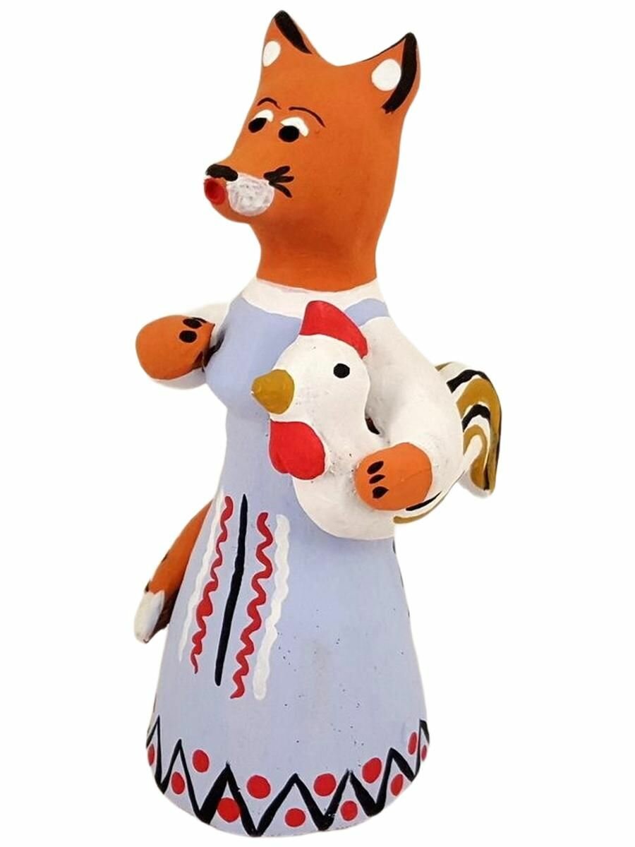 Лиса с петушком, Каргопольская глиняная игрушка, ручная авторская работа