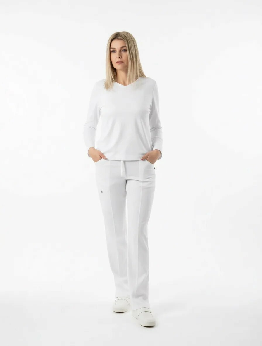 Брюки женские, медицинские, для поваров, сферы услуг, косметологии, прямые, белые, размер 56