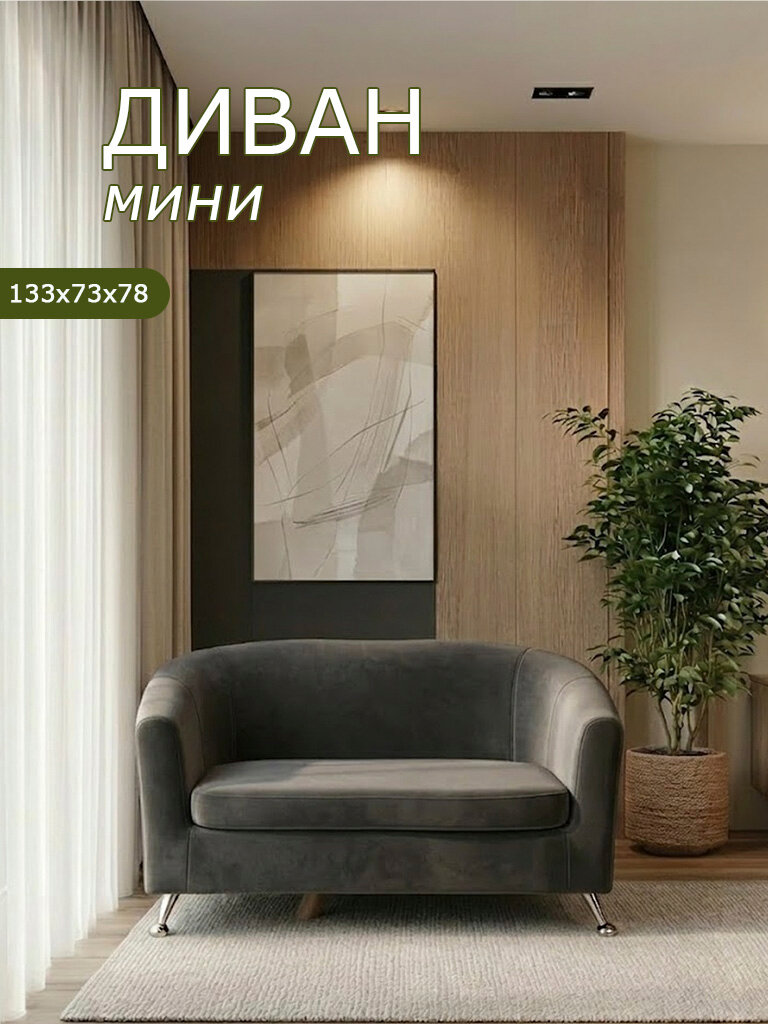 Диван прямой двухместный Брендосс 601 кушетка для отдыха, офиса и салона, материал износостойкий велюр, графит