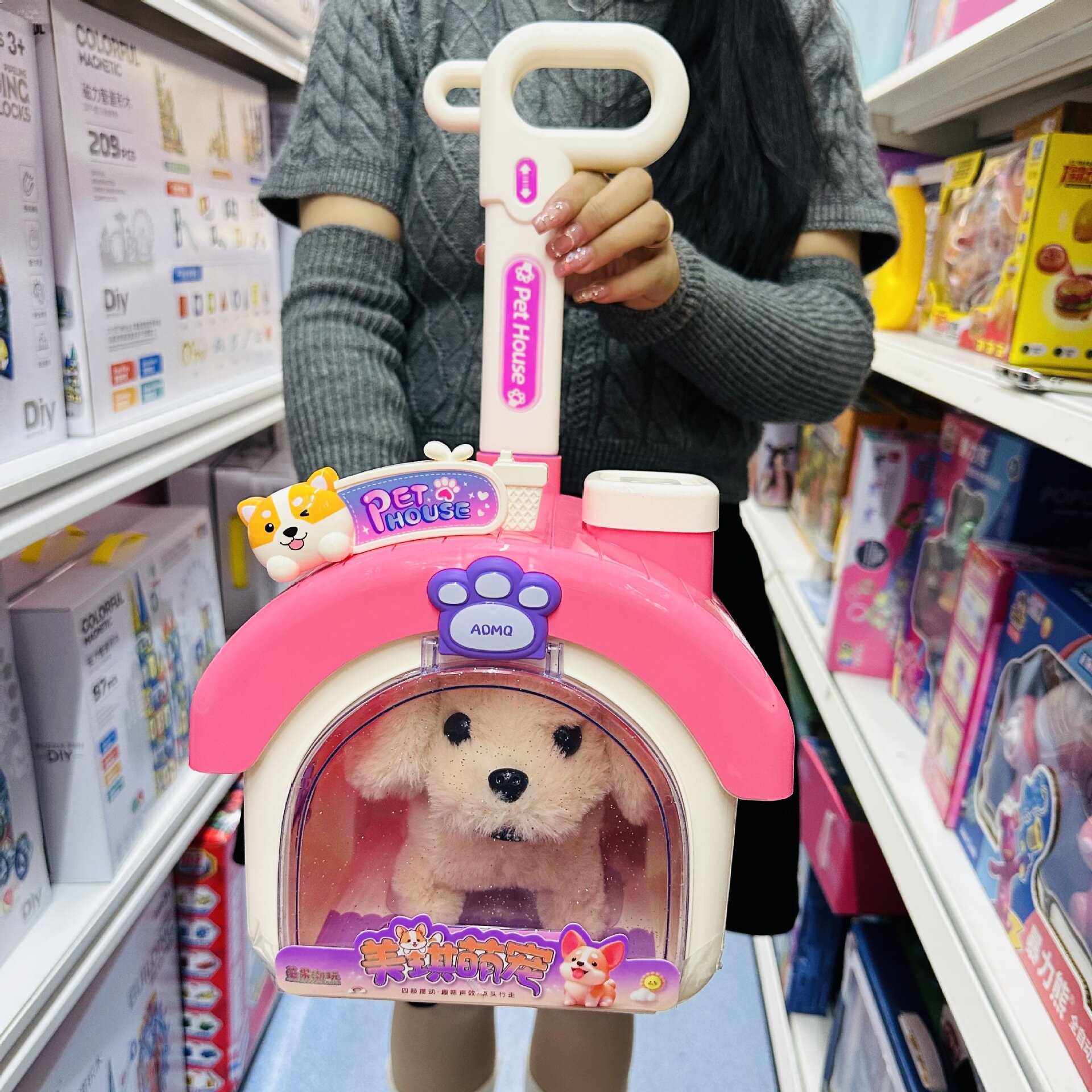 Супер милая игрушка для детей Super Shengmang: электрическая плюшевая собака, кролик, чемодан-тележка, маленький домик, игрушечный домик для питомца.