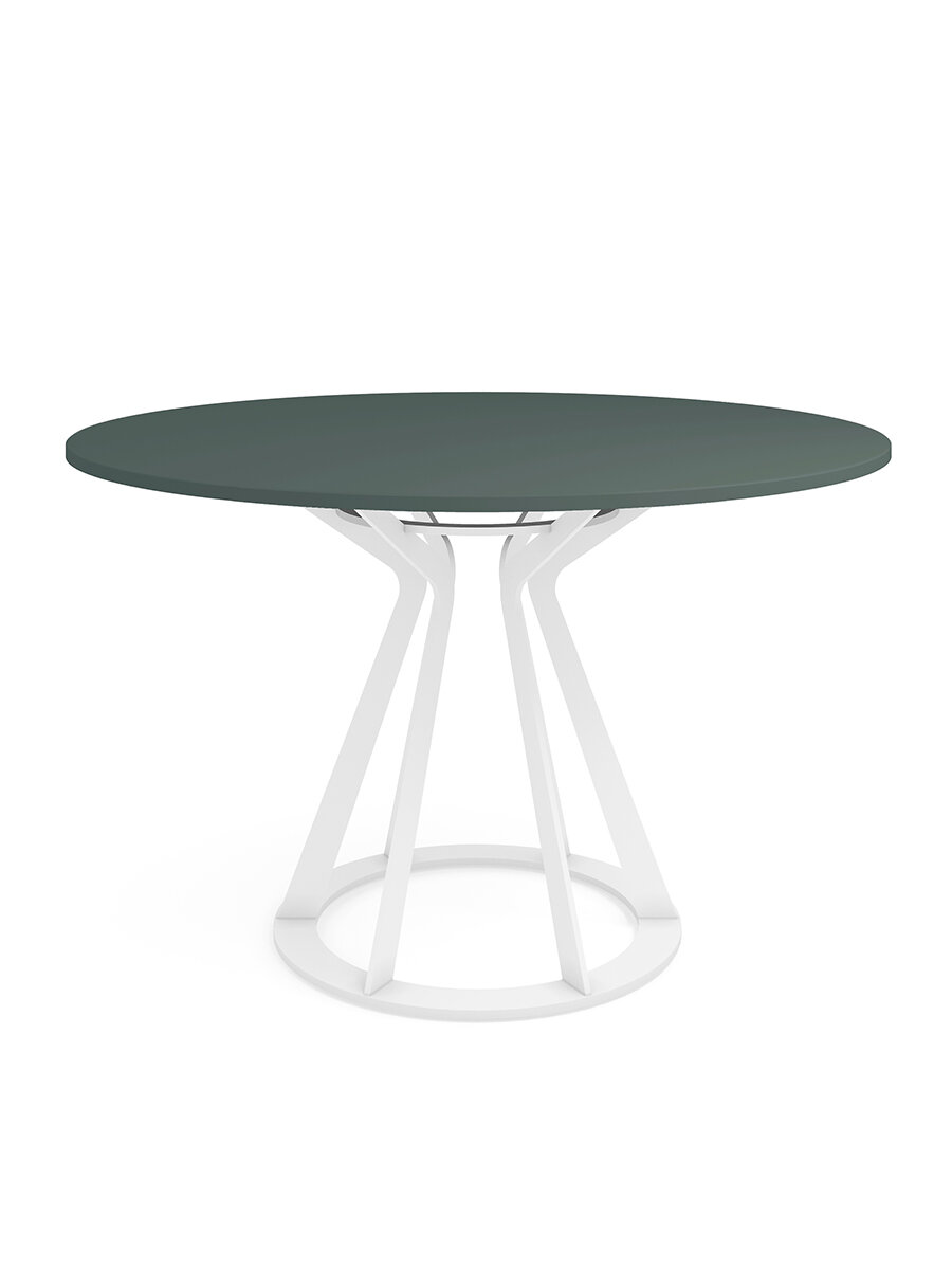 Стол Меркури матовый зеленый на белой металлической опоре, столешница МДФ