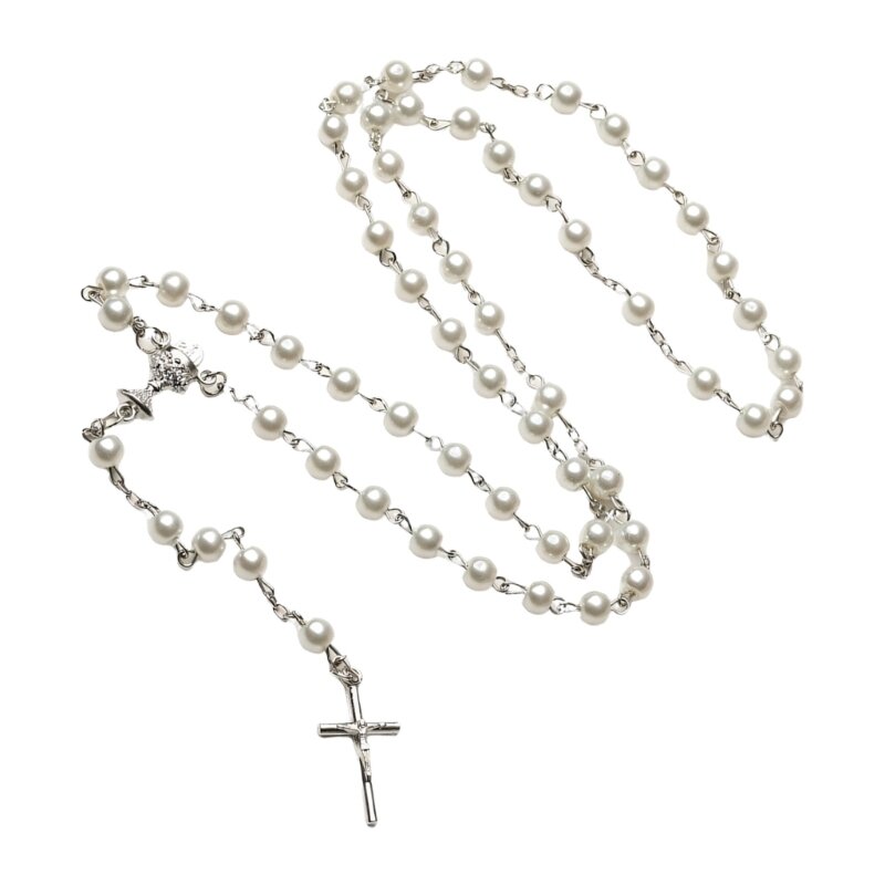 Католические Четки Стеклянные Жемчужные Бусы Ожерелье Кресты Распятие Четки для Первого Причастия с Чашей Кресты для Женщин Мужчин