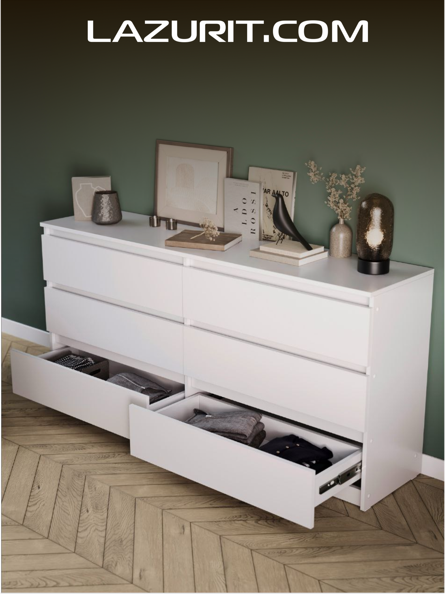 Комод для одежды большой белый Lazurit Эльбрус комод под телевизор с ящиками в спальню прихожую деревянный 160х75,4х39