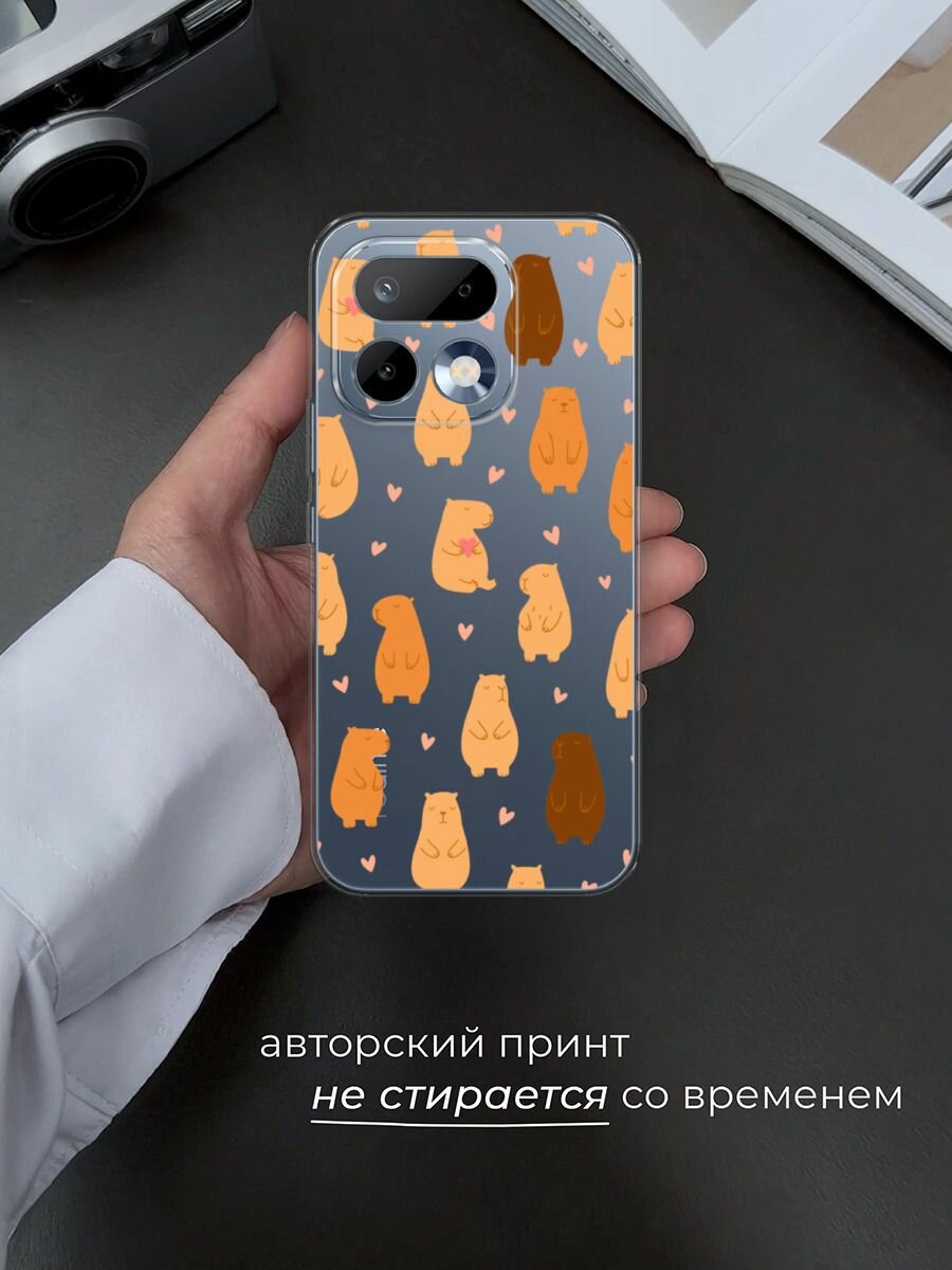 Чехол на Realme 16 Pro / Реалме 16 Про с принтом Капибары с сердечками, прозрачный — фото 1
