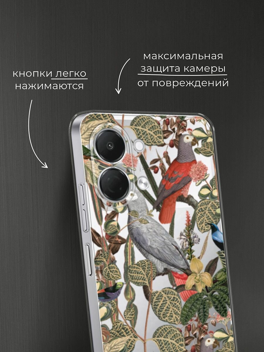 Чехол на Tecno Spark Go 3 / Текно Спарк Го 3 с принтом Tropical pattern, прозрачный — фото 1