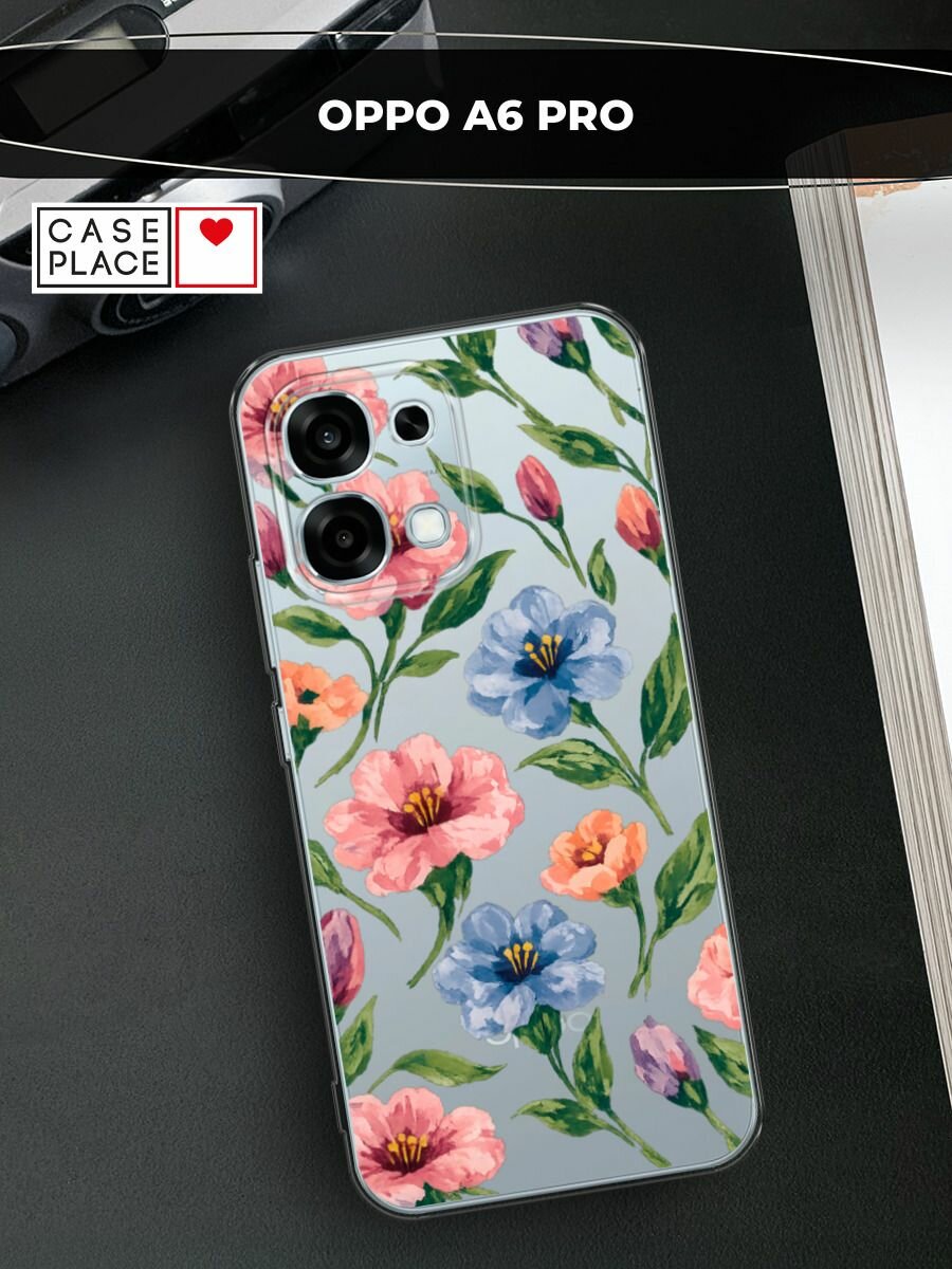 Чехол на Oppo A6 Pro / Оппо A6 Про с принтом Акварельные цветы и бутоны, прозрачный