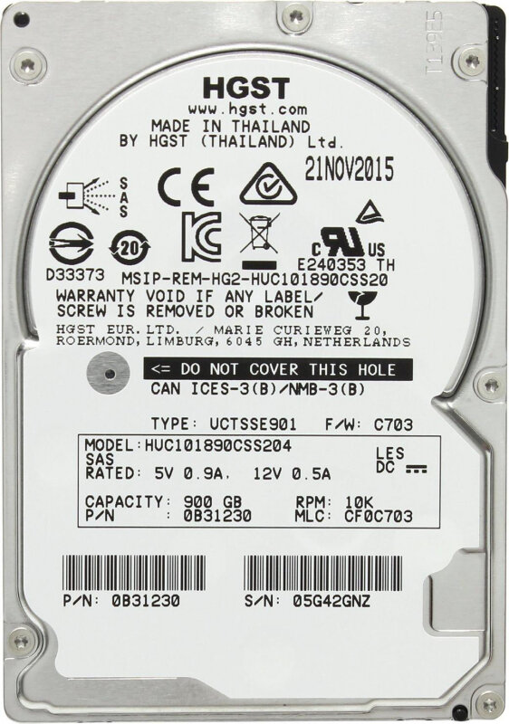 Жесткий диск HGST HUC101890CSS204 900Gb 10520 SAS 2,5" HDD