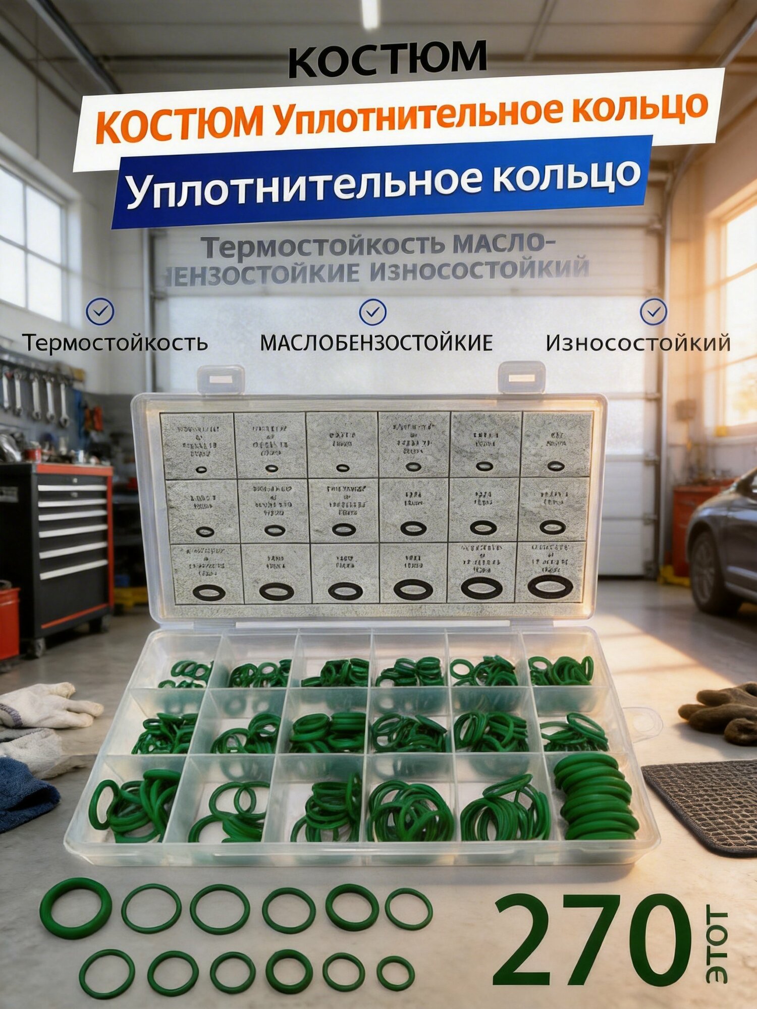 Набор маслобензостойких резиновых уплотнительных колец O-ring, Shoppy 270 шт для гидравлических и пневматических систем, герметизация насосов и сантехники