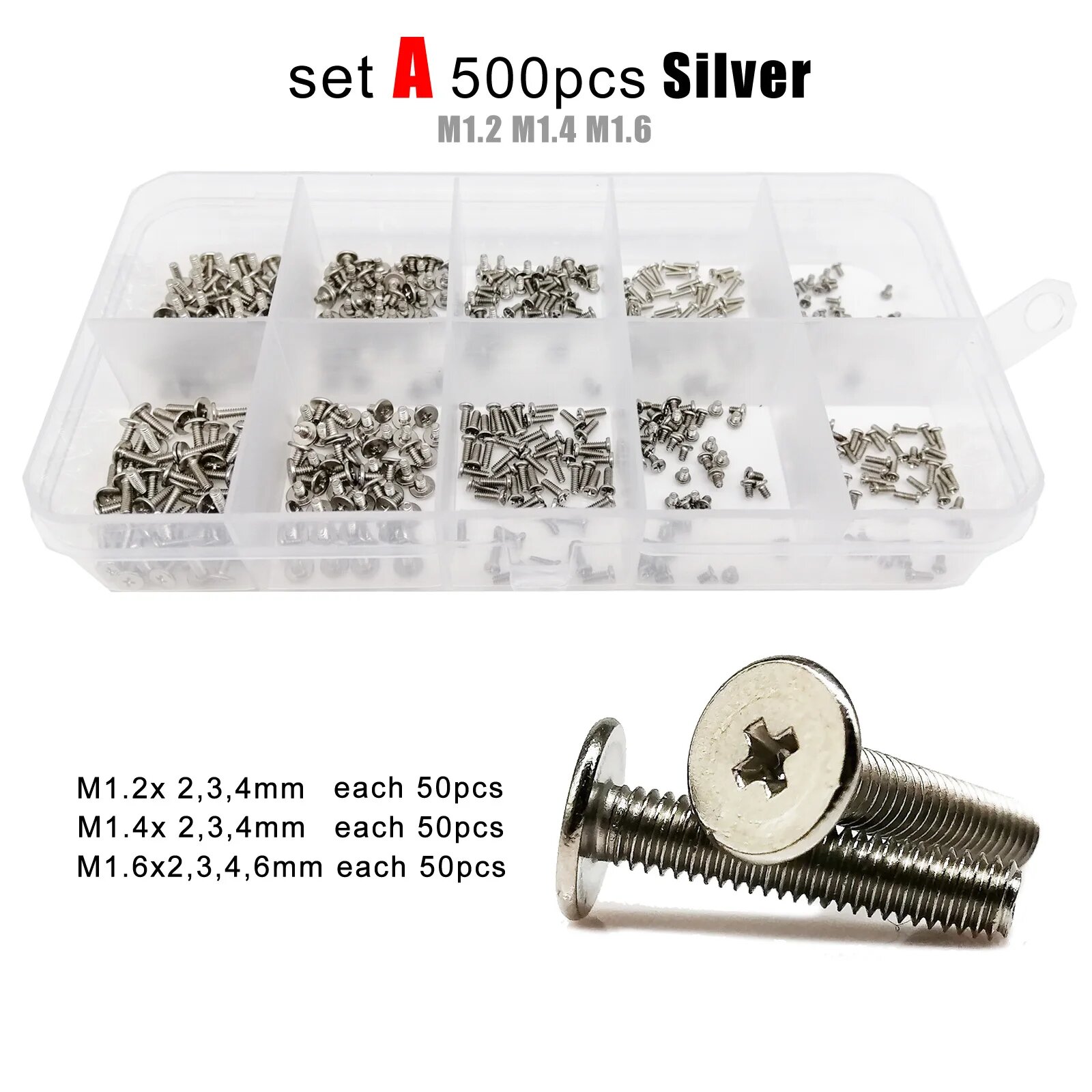 Набор винтов HZYUEGOU мини микро Phillips тонкий вафельный set A 500pcs silver