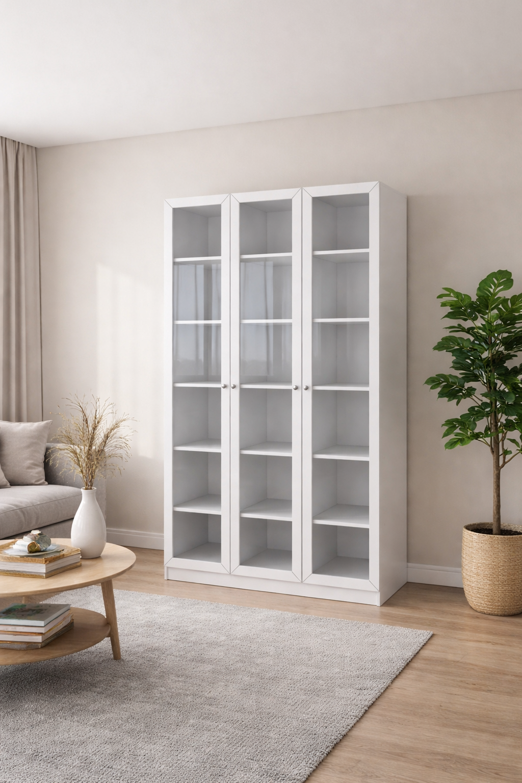 Книжный шкаф Норд распашной 3.3 белый, 3 двери, 10 полкок, 90x200x30