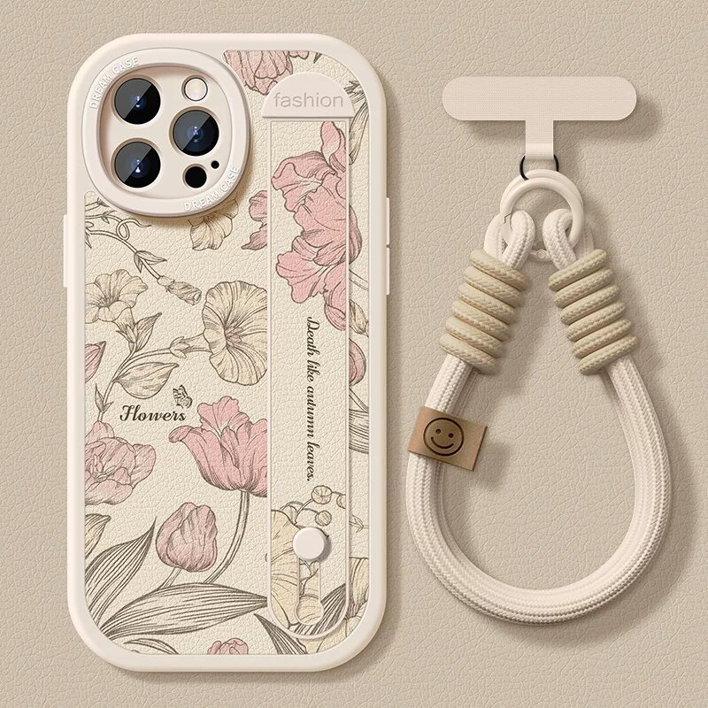 Флористический ремешок для iPhone 12 mini белого цвета из мягкой силикона с узором