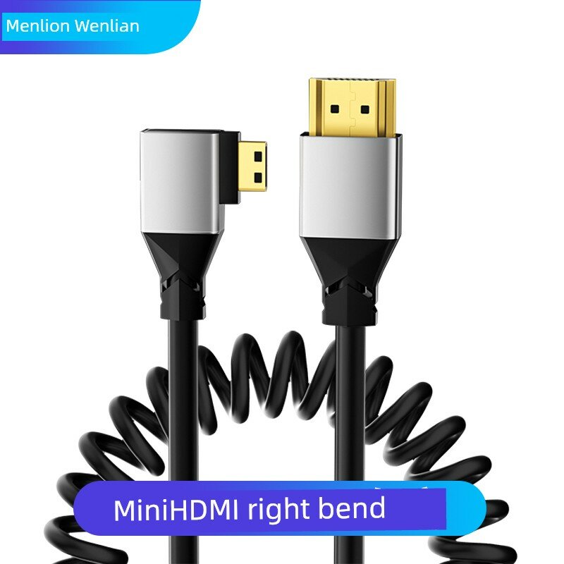 Mini HDMI кабель с пружинным механизмом, 4K 60Гц, правый изгиб для камер и мониторов