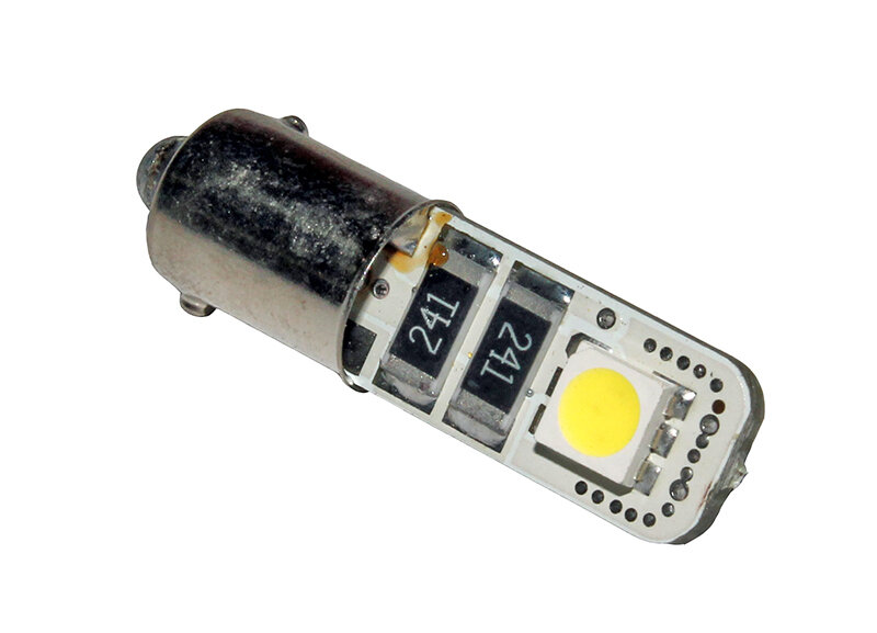 Светодиод 12V T4W BA9s 2SMD (повт. ук. пов. габар.) белый (size 5050) c резистором / Nord YADA / 902712