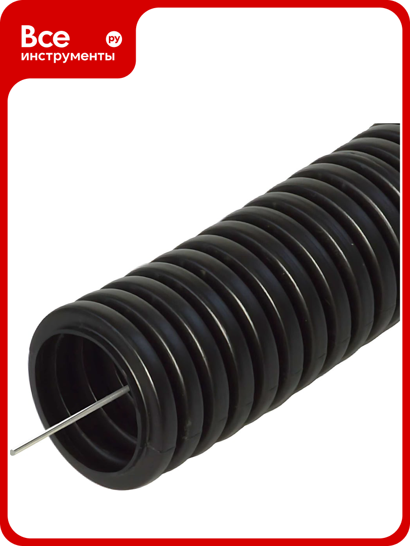 Труба гофрированная Промрукав ПП легкая 350 Н безгалогенная (HF) стойкая к ультрафиолету черная с/з dвн 9,8 мм, dнар 13,2 мм (50м/уп) PR02.01198