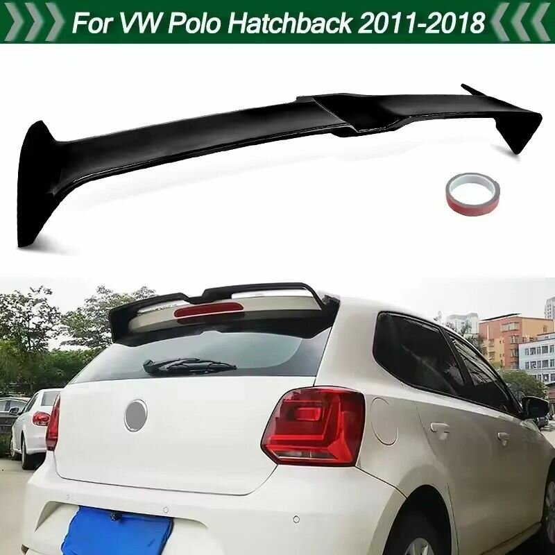 Задний спойлер на крышу для VW Polo Hatchback MK5 2011-2018 — глянцевый чёрный Oettinger ABS с монтажной лентой