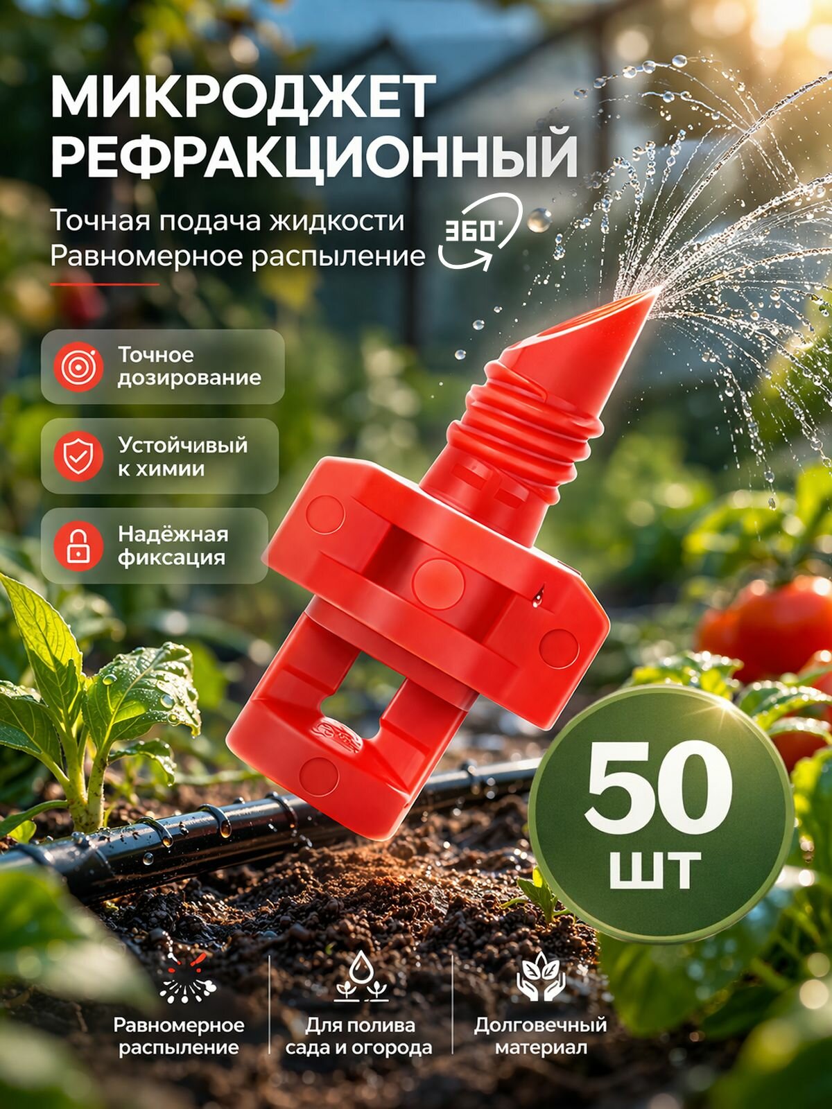Микроджет рефракционный, дождеватель, сектор полива 360 градусов, 50 шт.