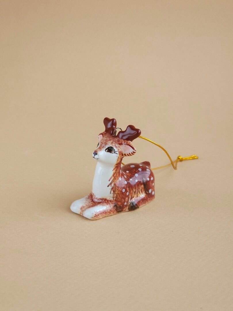 Ёлочная игрушка "Оленёнок". Ярославская майолика. Керамика ручной работы. Сделано в России.