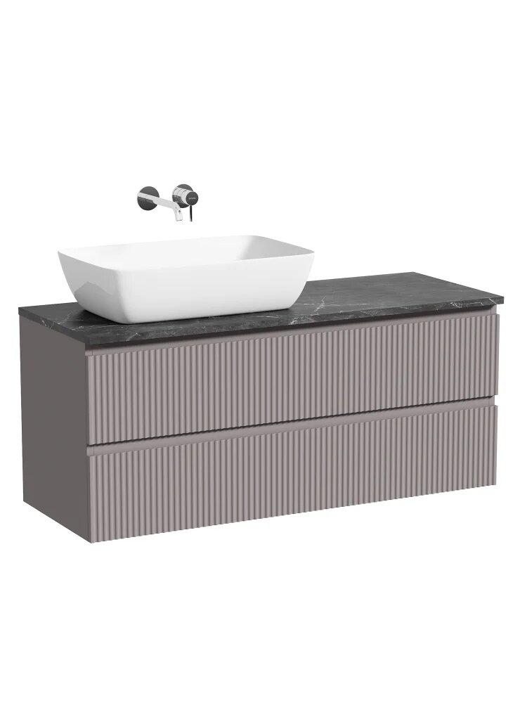 Тумба с раковиной Sancos Сноб Р (Snob R) 120 L подвесная, 120 см, со столешницей, серая, из МДФ, с ящиками, раковина для ванной, фарфоровая, прямоугольная