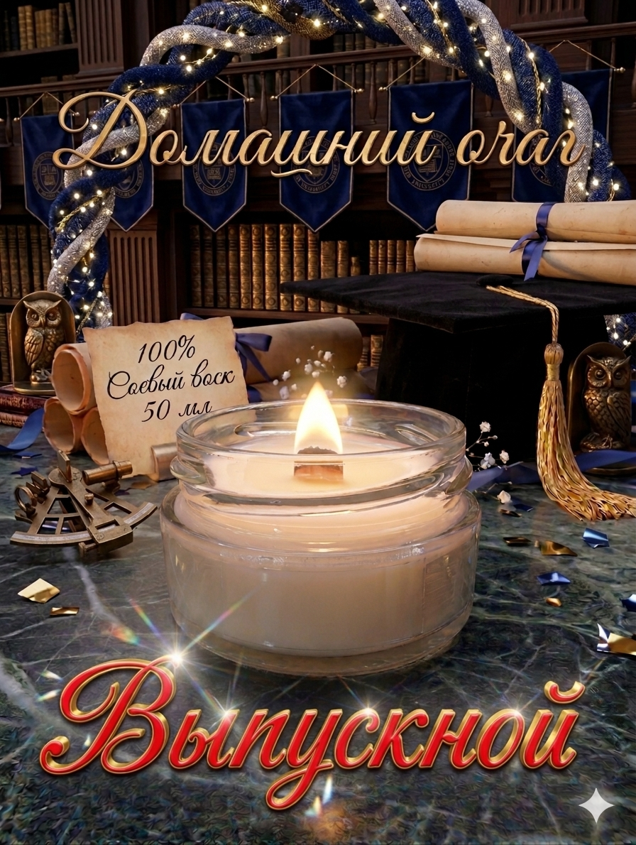 Свеча ароматическая, соевый воск , 50 мл, аромат "выпускной"
