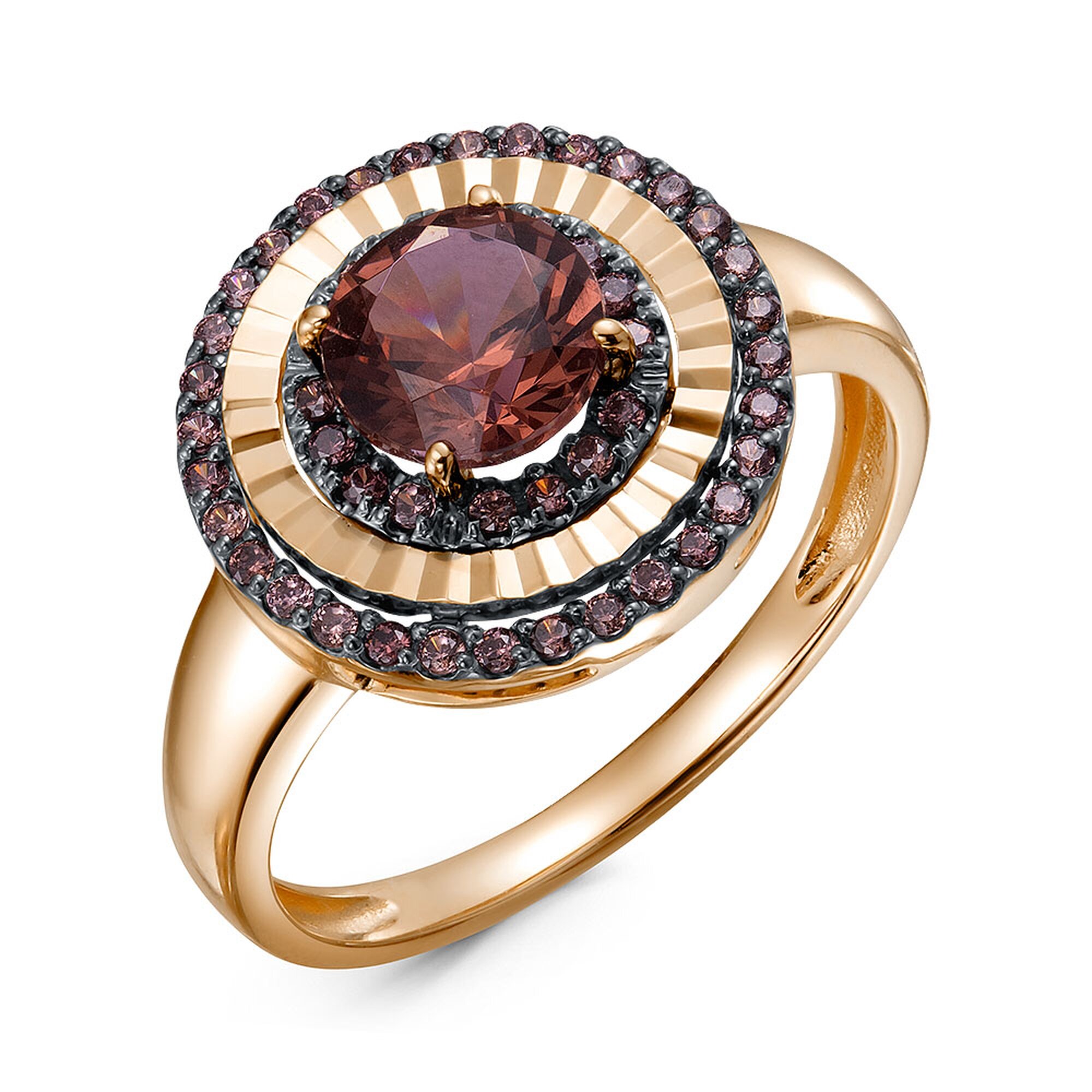 Кольцо Diamant online, красное золото, 585 проба, фианит, родолит