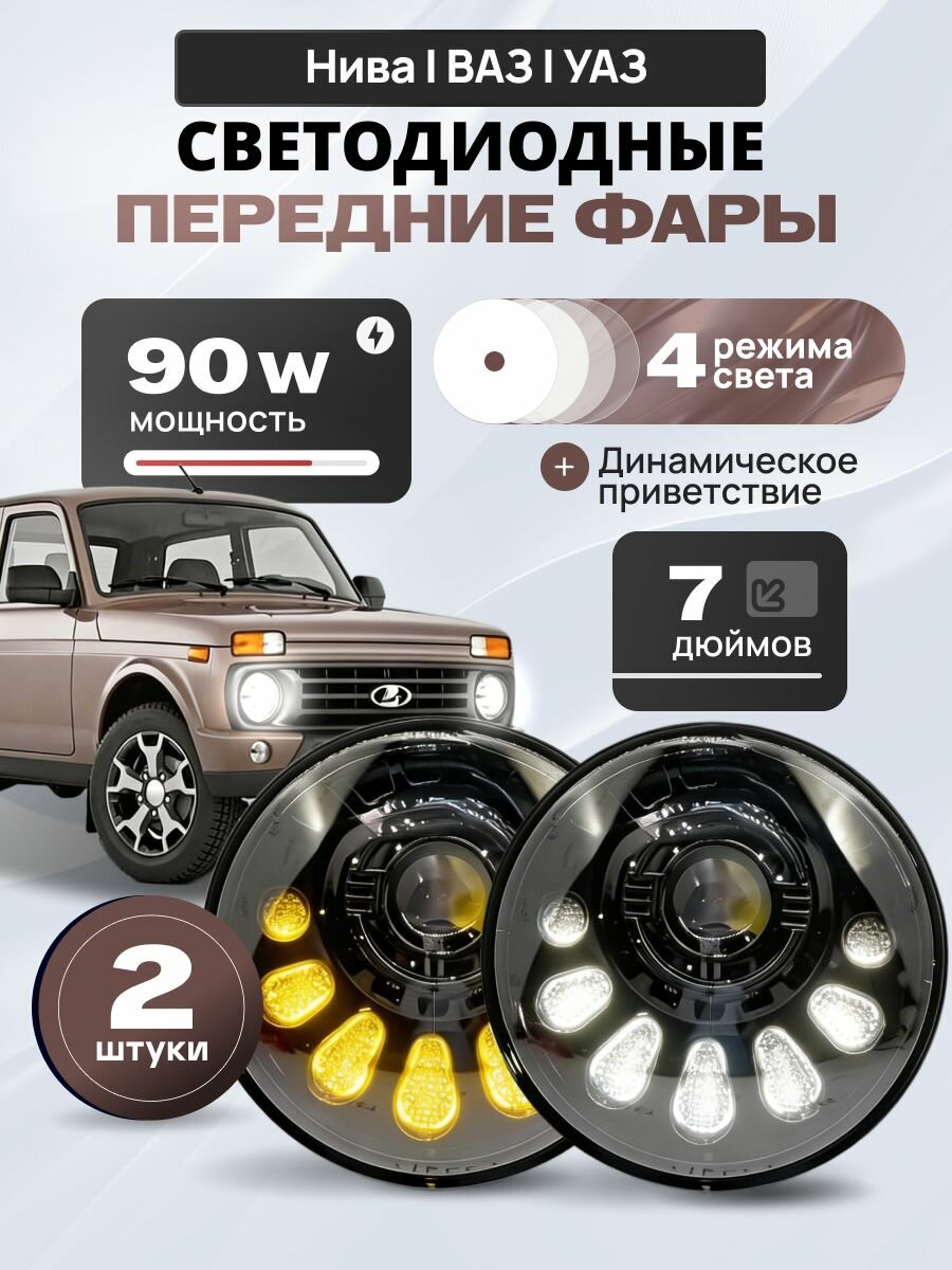 Линзованные фары Нива 2121, фары передние УАЗ 452 с динамическим приветвием