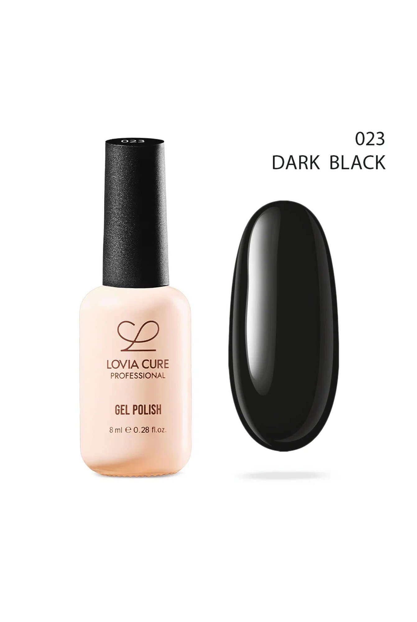Гель-лак LOVIA CURE Classic 023 Dark Black, черный, глянцевый, 8мл, гипоаллергенный 7-free