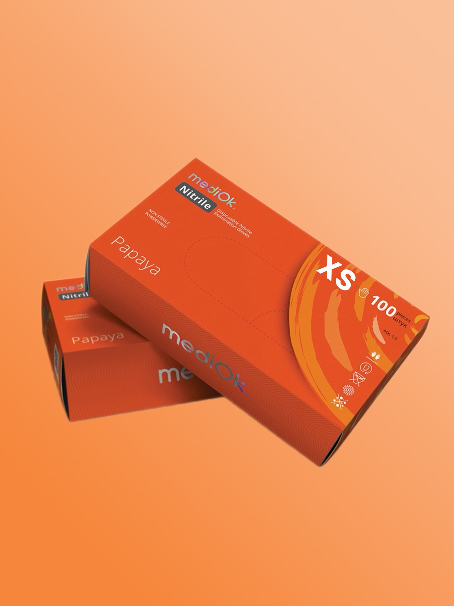 Перчатки нитриловые mediOk, оранжевый Papaya, размер XS, 100 шт